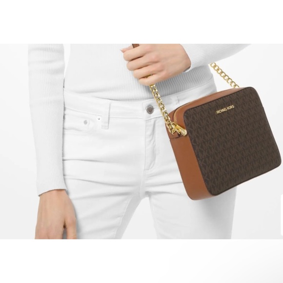 Michael Kors | Bags | New Michael Kors Jet Set Mk Signature Brown Ew ...